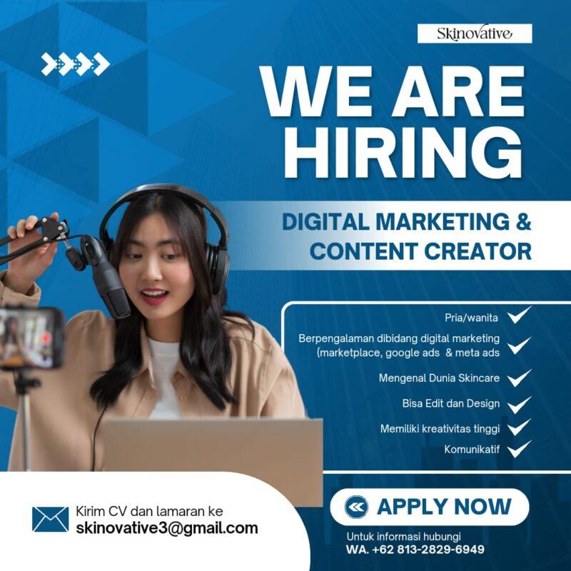 Lowongan Kerja Digital Marketing dan Content Creator di Skinovative - LokerJogja.ID