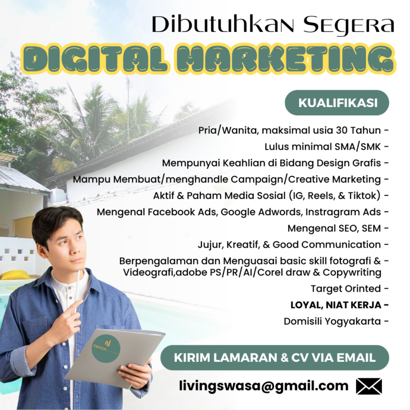 Lowongan Kerja Digital Marketing (Part Time) di Swasa Living - LokerJogja.ID