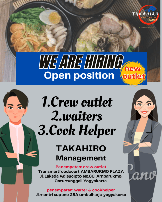 Lowongan Kerja Crew Outlet - Waiters - Cook Helper di Takahiro ...