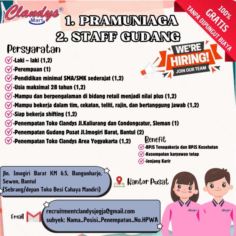 Lowongan Kerja Pramuniaga - Staff Gudang di Clandys Mart - LokerJogja.ID