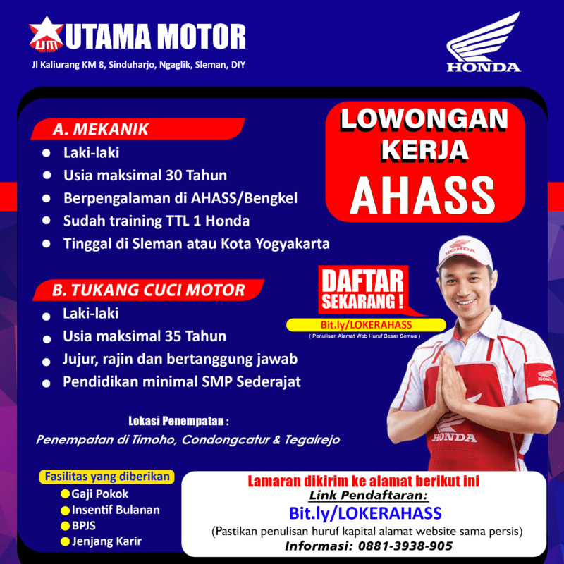 Lowongan Kerja Mekanik - Tukang Cuci Motor di AHASS Utama Motor Group ...