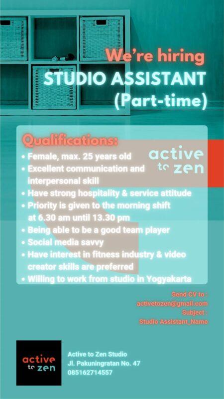 Lowongan Kerja Studio Assistant (Part-Time) di Active to Zen (Yoga ...