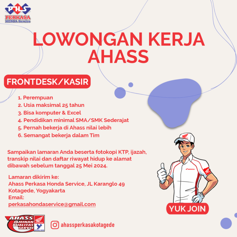 Lowongan Kerja Frontdesk/Kasir di Ahass Perkasa Honda Service ...