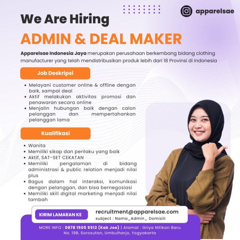 Lowongan Kerja Admin & Deal Maker di Apparelsae - LokerJogja.ID