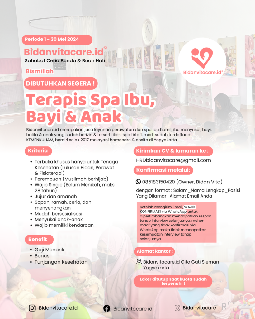 Lowongan Kerja Terapis Spa Ibu, Bayi & Anak di Bidanvitacare.id - LokerJogja.ID