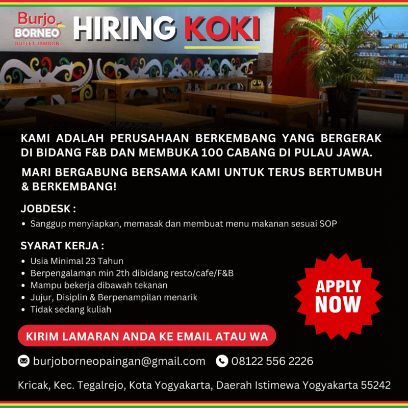 Lowongan Kerja Koki di Burjo Borneo Outlet Jambon - LokerJogja.ID