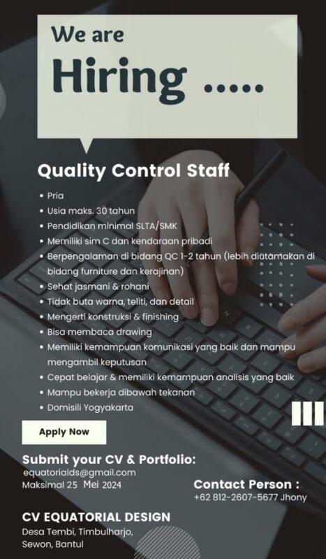 Lowongan Kerja Quality Control Staff di CV. Equatorial Design ...