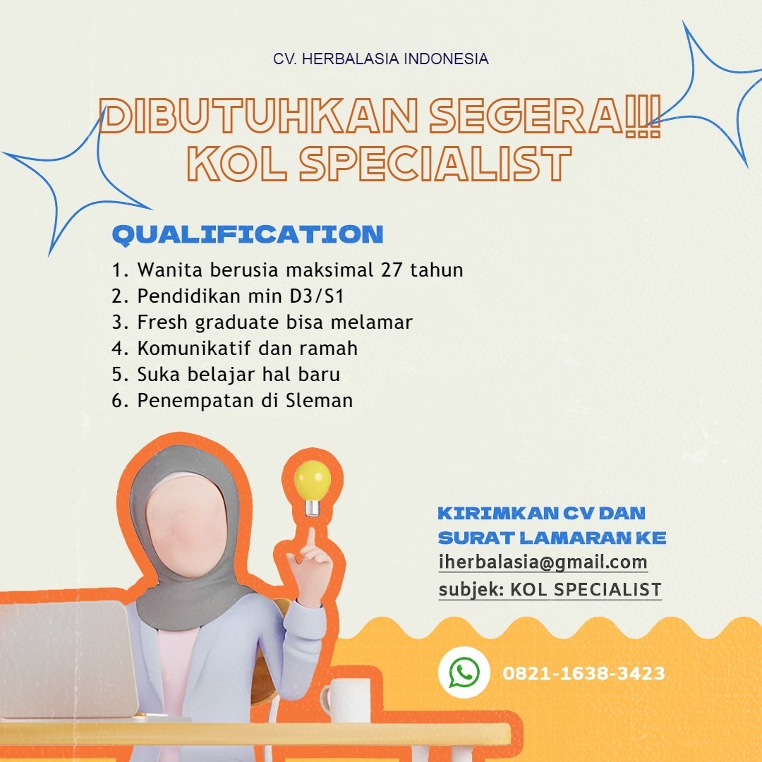 Lowongan Kerja Kol Specialist di CV. Herbalasia Indonesia - LokerJogja.ID