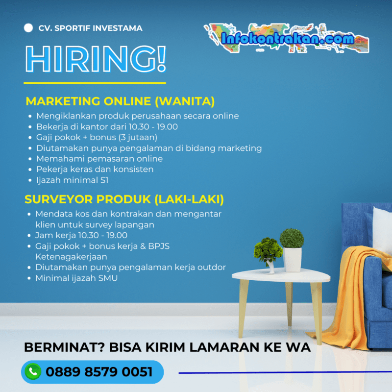 Lowongan Kerja Marketing Online - Surveyor Produk di Infokontrakan.com (CV. Sportif Investama ...