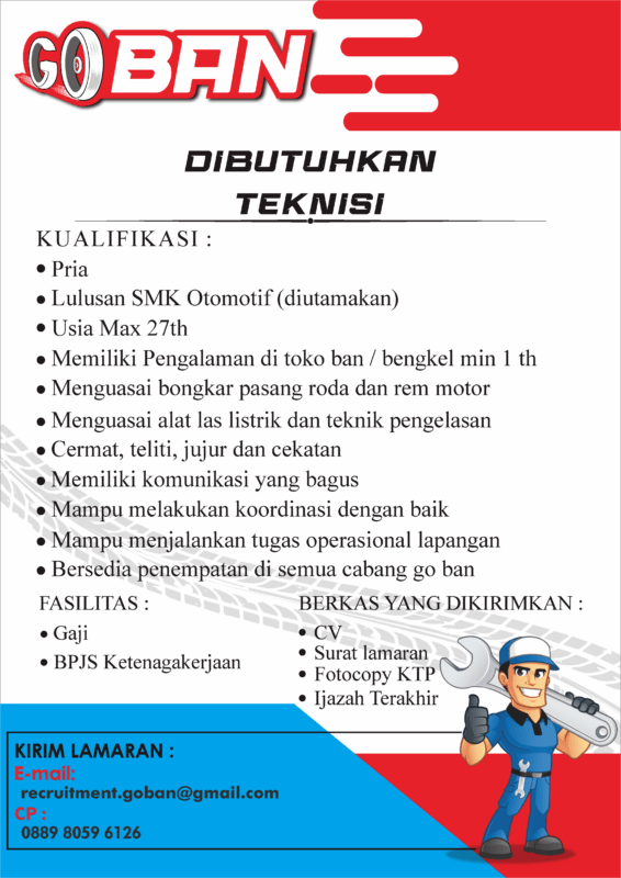 Lowongan Kerja Teknisi Go Ban di Go Ban Motor - LokerJogja.ID