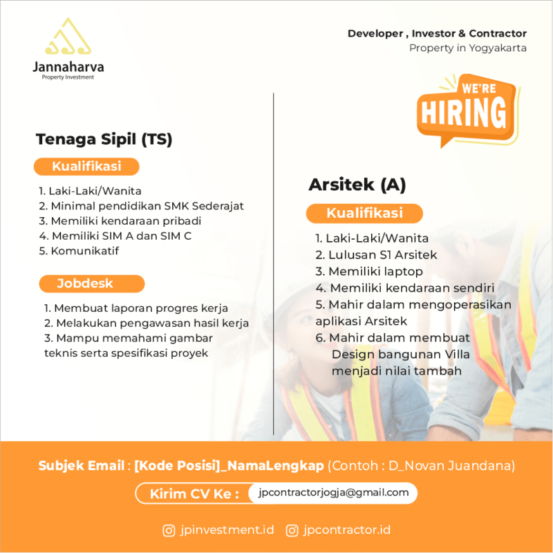 Lowongan Kerja Arsitek - Tenaga Sipil di Jannaharva Property Investment - LokerJogja.ID