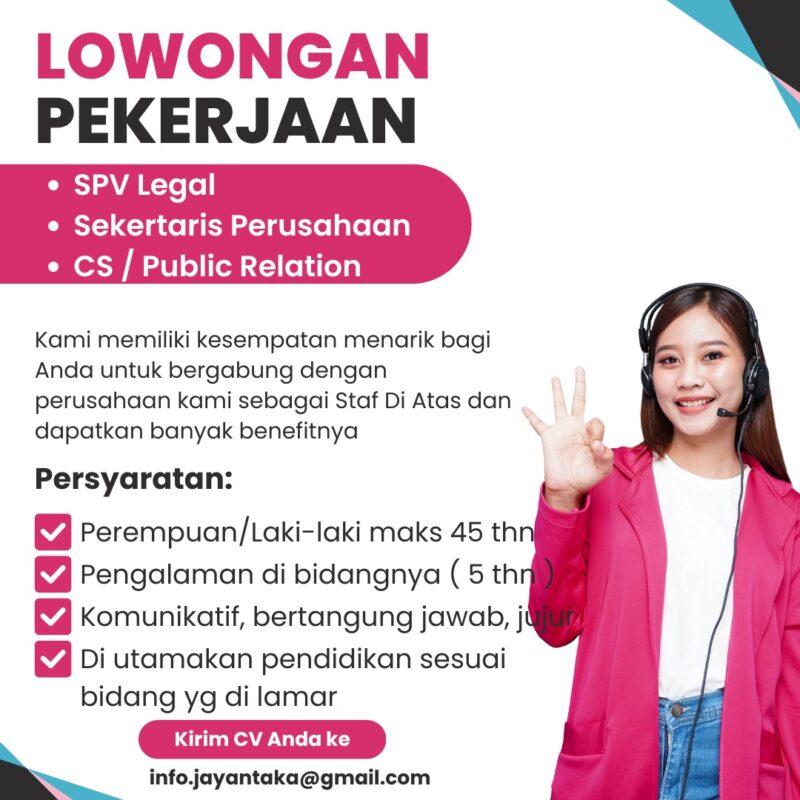 Lowongan Kerja SPV Legal - Sekretaris Perusahaan - CS/Public Relation ...