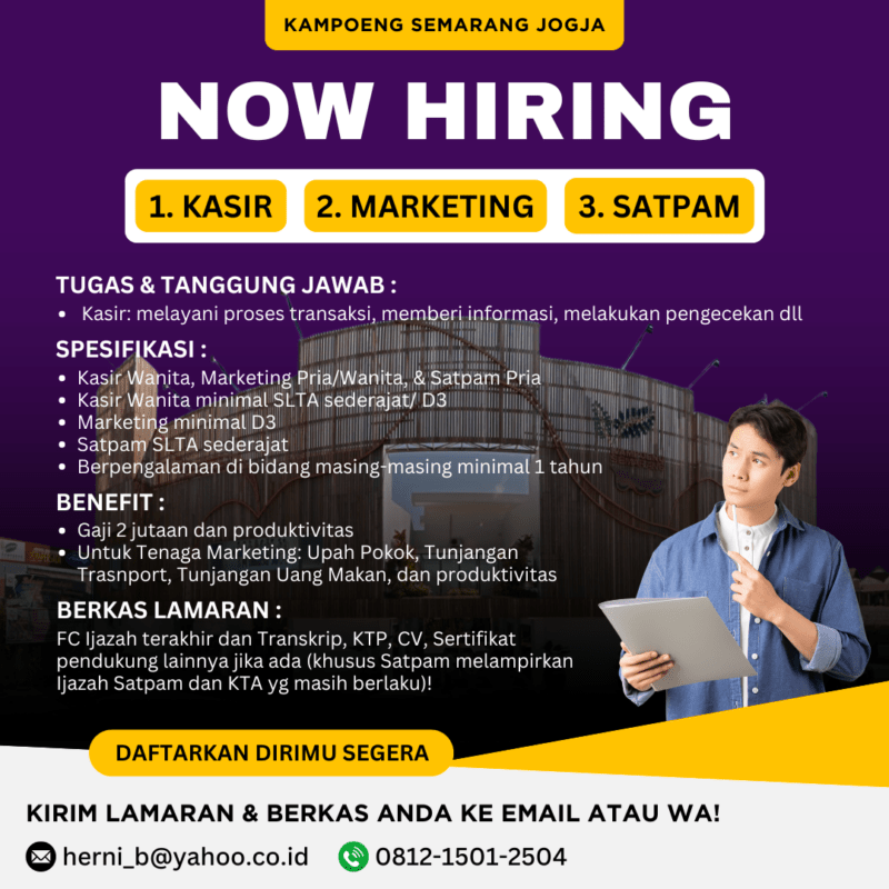 Lowongan Kerja Kasir Wanita/Pria - Marketing Laki-Laki/Wanita - Satpam ...