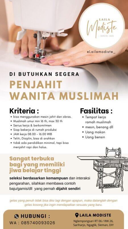 Lowongan Kerja Penjahit di Laila Mosdiste - LokerJogja.ID