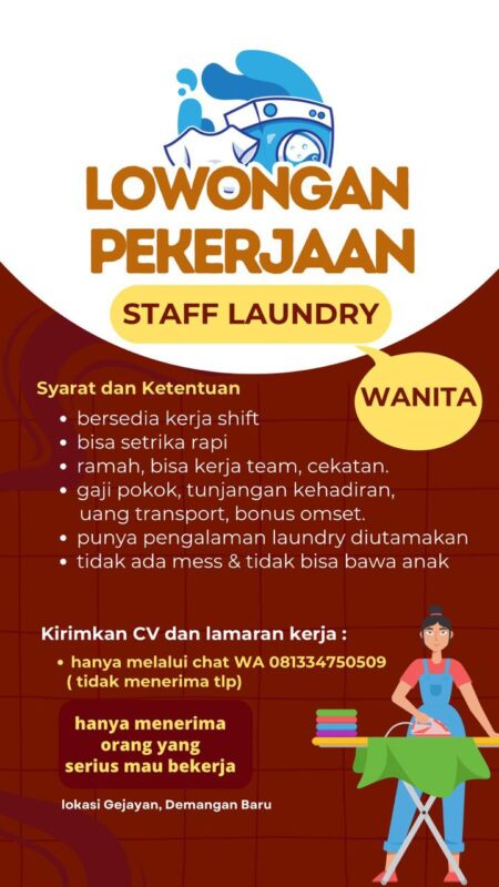 Lowongan Kerja Karyawati Laundry di Laundryland - LokerJogja.ID
