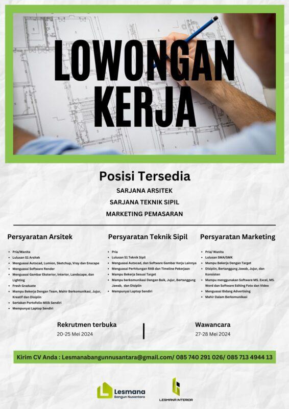 Lowongan Kerja Arsitek - Teknik Sipil - Marketing di Lesmana Bangun Nusantara - LokerJogja.ID