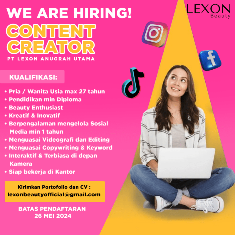 Lowongan Kerja Content Creator di Lexon Beauty - LokerJogja.ID