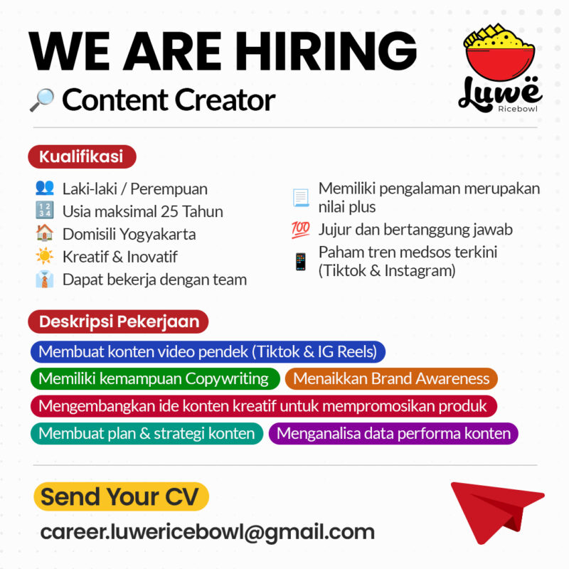 Lowongan Kerja Content Creator di Luwe Ricebowl - LokerJogja.ID