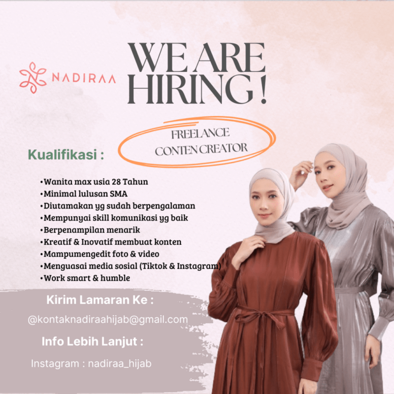 Lowongan Kerja Freelance Content Creator di Nadiraa Hijab - LokerJogja.ID