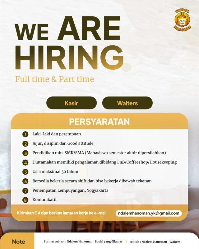 Lowongan Kerja Kasir - Waiters di Ndalem Hanoman - LokerJogja.ID