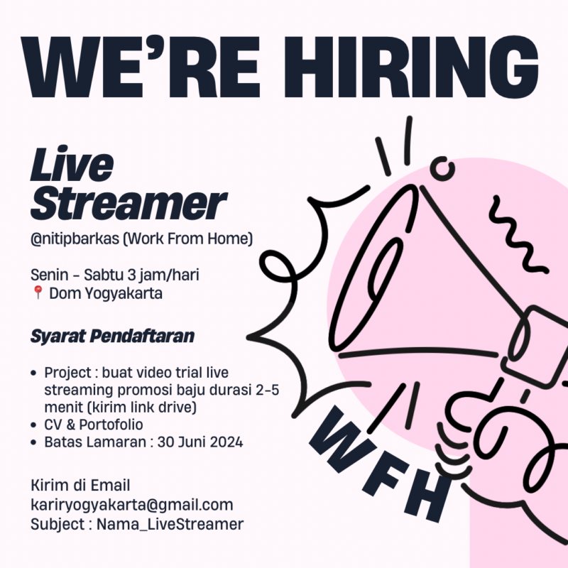 Lowongan Kerja Live Streamer di Nitip Barkas - LokerJogja.ID