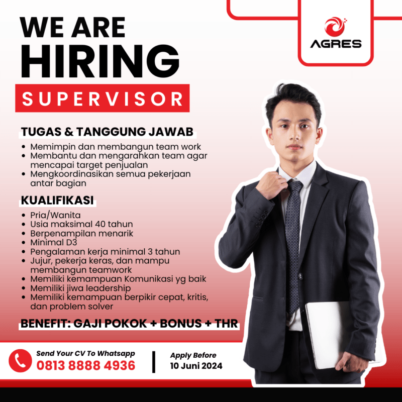Lowongan Kerja Supervisor di PT. Agres Jogja Teknologi - LokerJogja.ID