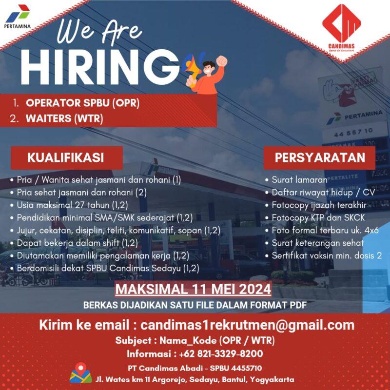 Lowongan Kerja Operator - Waiters di PT. Candimas Abadi - LokerJogja.ID