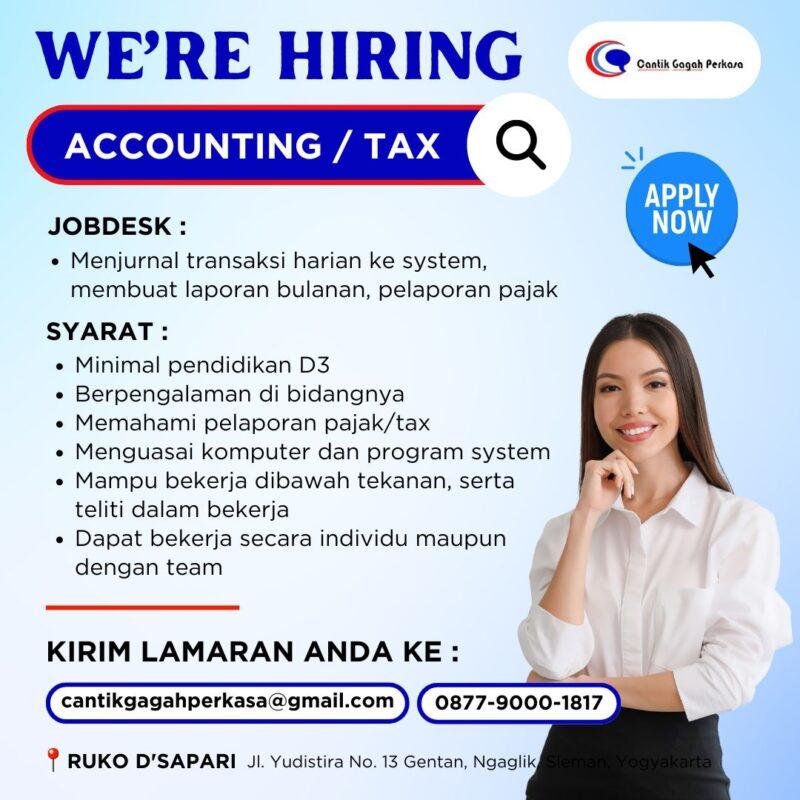 Lowongan Kerja Accounting/Tax di PT. Cantik Gagah Perkasa - LokerJogja.ID