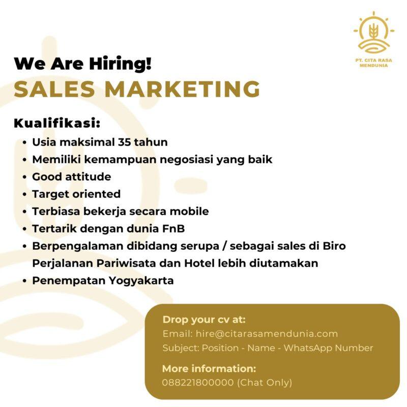 Lowongan Kerja Sales Marketing di PT. Cita Rasa Mendunia - LokerJogja.ID