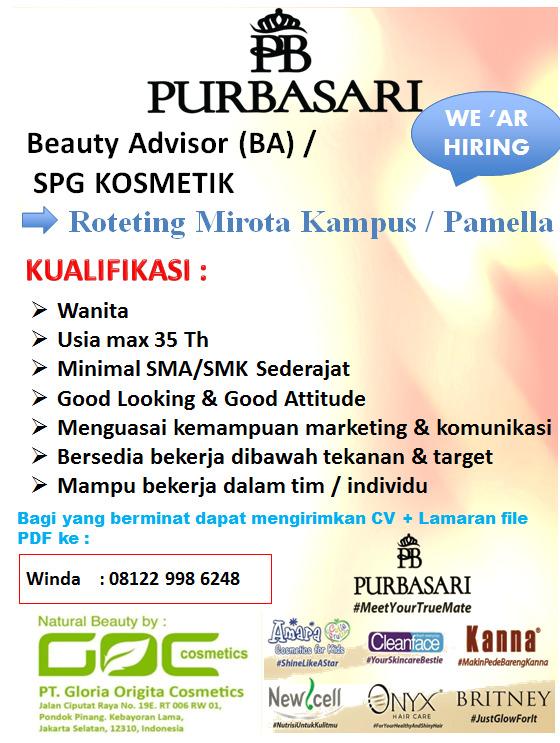 Lowongan Kerja Beauty Advisor BA/ SPG Kosmetik di PT. Gloria Origita Cosmetics - LokerJogja.ID