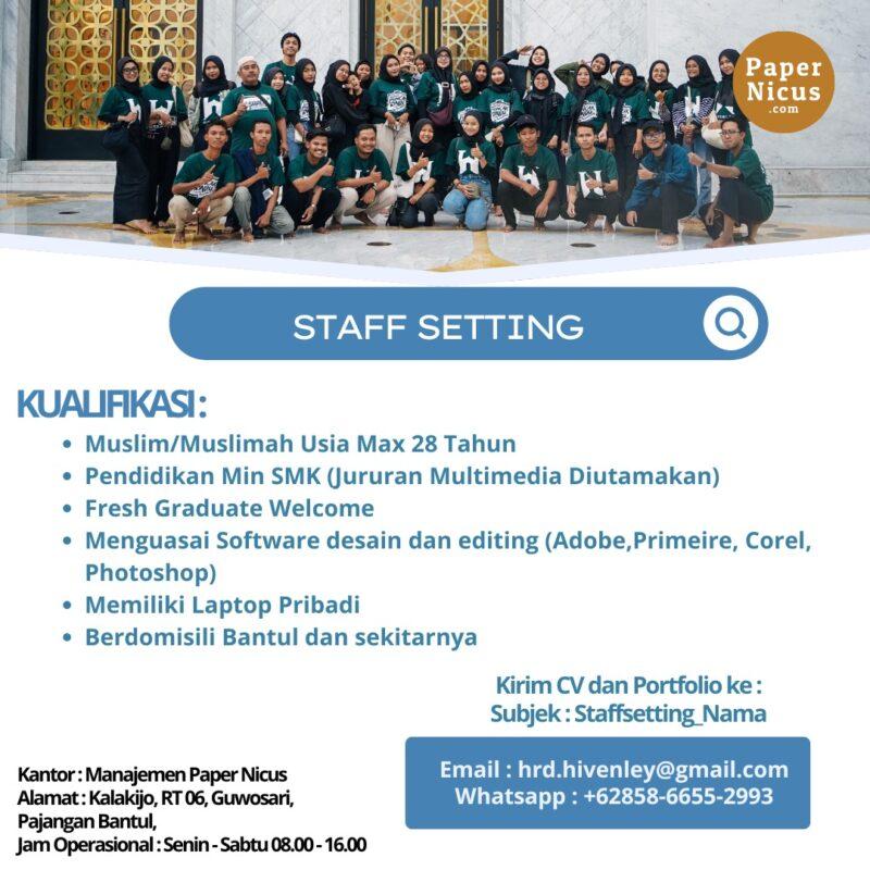 Lowongan Kerja Staff Setting - CS (Customer Service) - Operator Sablon ...