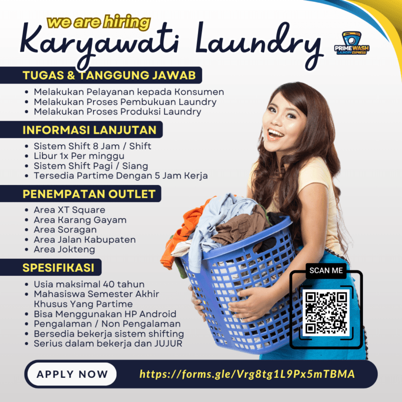 Lowongan Kerja Karyawati Laundry di Prime Wash Laundry Management - LokerJogja.ID