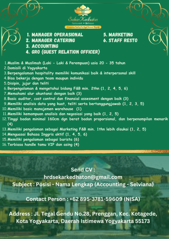 Lowongan Kerja Manager Operasional - Marketing - Manager Catering ...