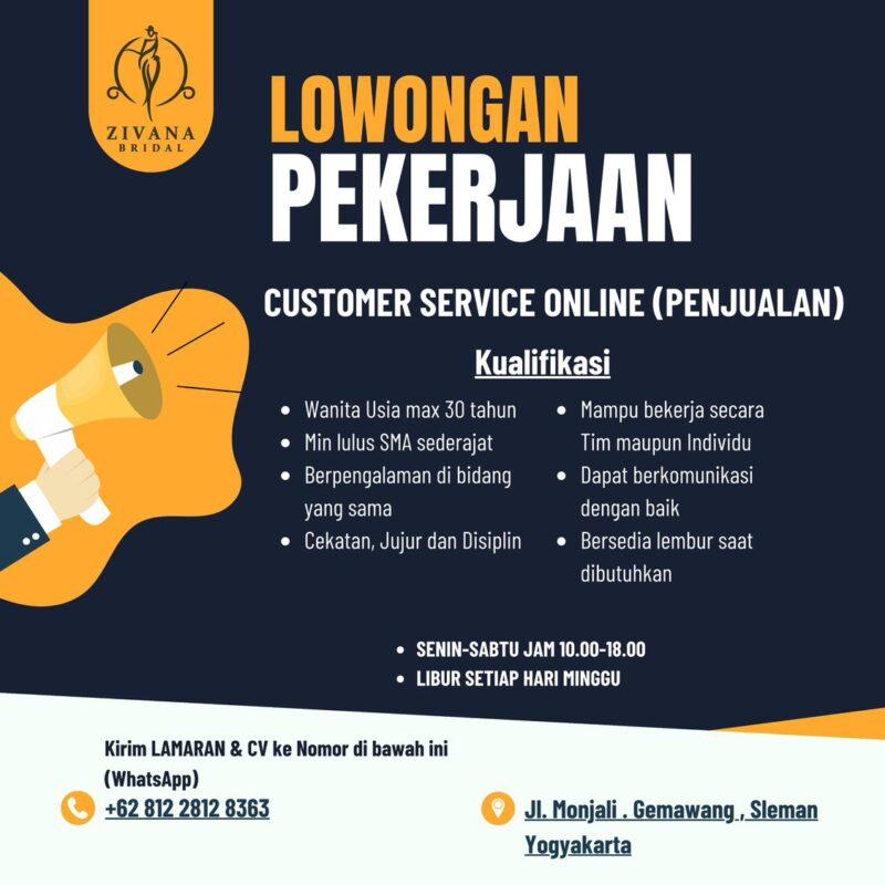 Lowongan Kerja Penjahit - Customer Service Online di Zivana Bridal - LokerJogja.ID