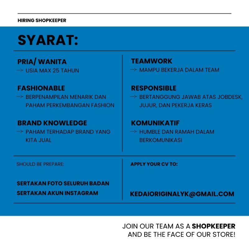 Lowongan Kerja Shopkeeper di Kedai Original - LokerJogja.ID