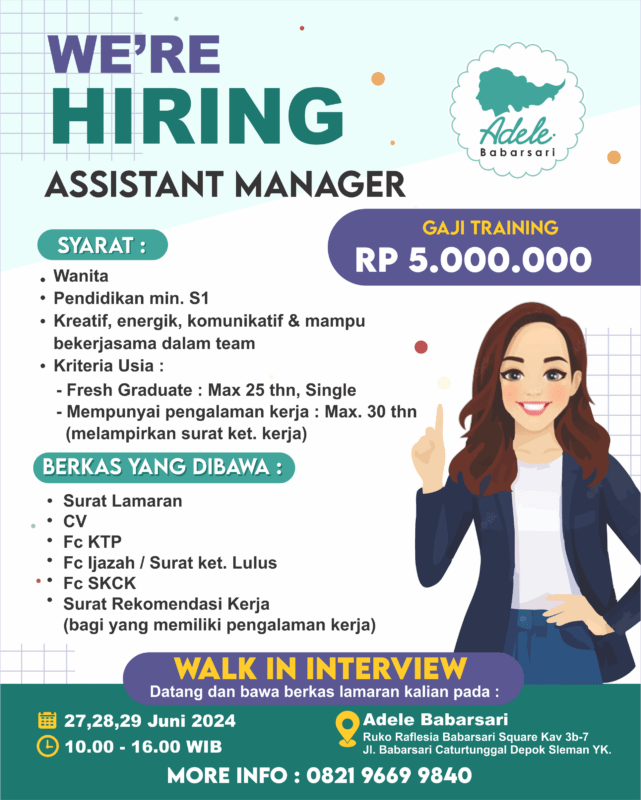 Lowongan Kerja Assistant Manager di Adele Babarsari - LokerJogja.ID