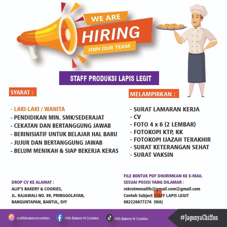 Lowongan Kerja Staff Produksi Lapis Legit - Helper Chiffon - Staff Produksi Jogja Chiffon - Crew ...