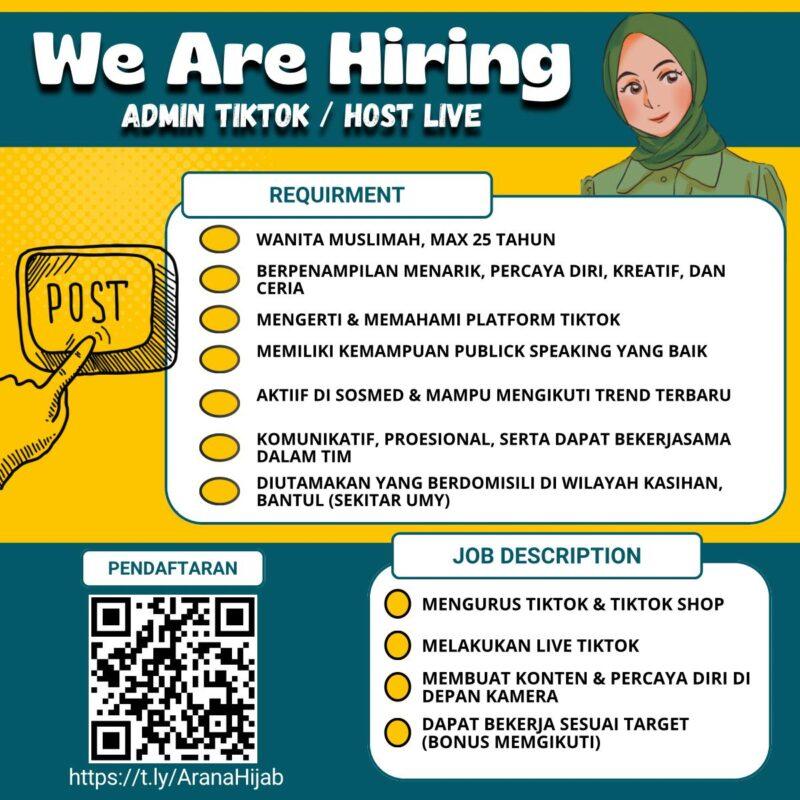 Lowongan Kerja Admin Tiktok/Host Live di Arana Hijab - LokerJogja.ID