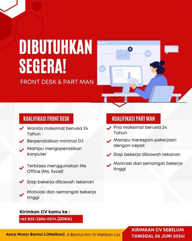 Lowongan Kerja Frontdesk - Part Man di Astra Motor Bantul 2 - LokerJogja.ID