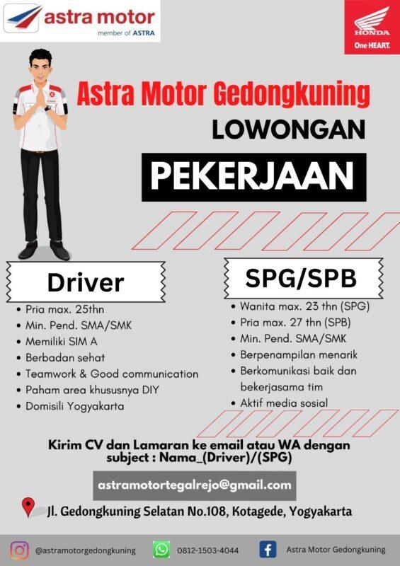 Lowongan Kerja Driver - SPG/SPB di Astra Motor Gedongkuning - LokerJogja.ID
