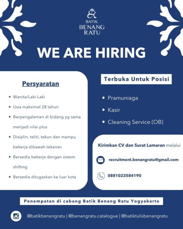 Lowongan Kerja Pramuniaga - Kasir - OB di Batik Benang Ratu Jogja - LokerJogja.ID