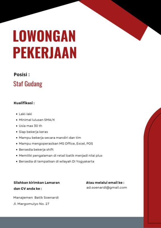 Lowongan Kerja Staf Gudang di Batik Soenardi - LokerJogja.ID