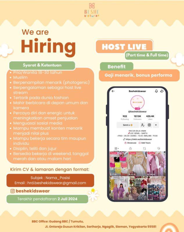 Lowongan Kerja Host Live Stream - Content Creator di Beshekidswear ...