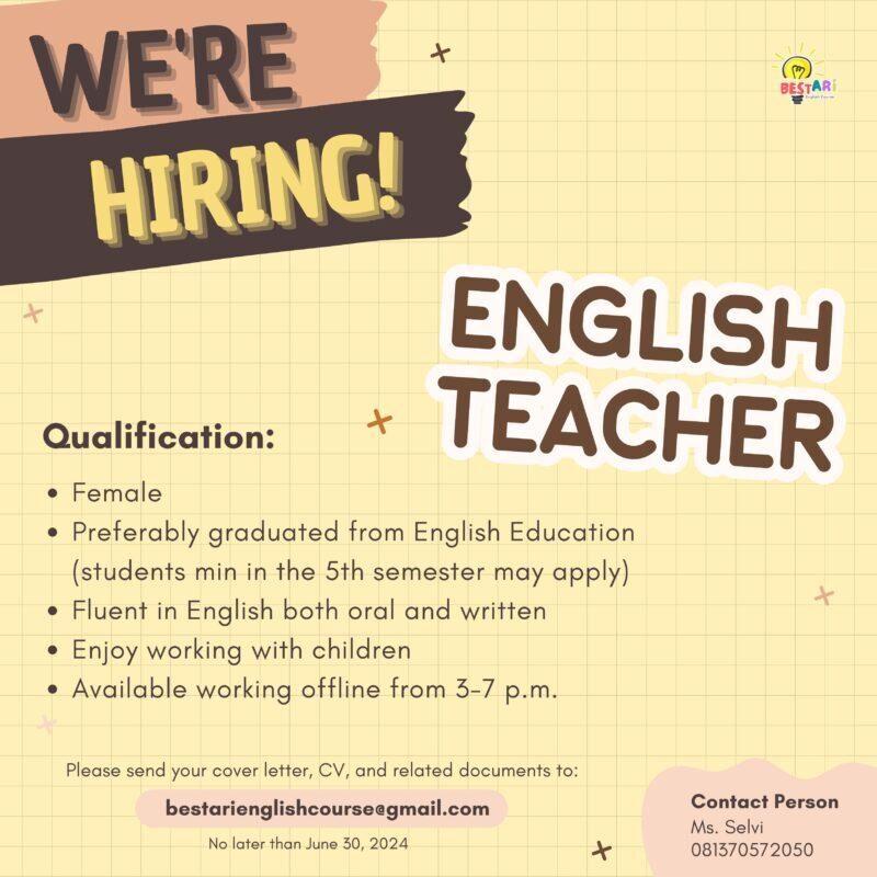 Lowongan Kerja Guru Bahasa Inggris di Bestari English Course ...