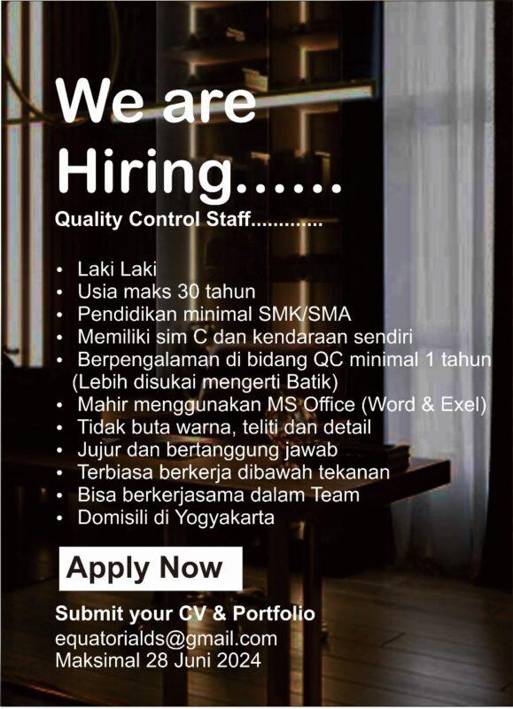 Lowongan Kerja Quality Control Staff di CV. Equatorial Design ...