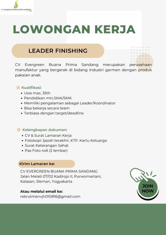 Lowongan Kerja Leader Finishing di CV. Evergreen Buana Prima Sandang ...