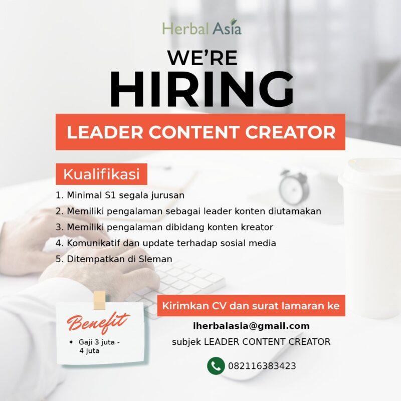 Lowongan Kerja Leader Content Creator di CV. Herbalasia Indonesia - LokerJogja.ID