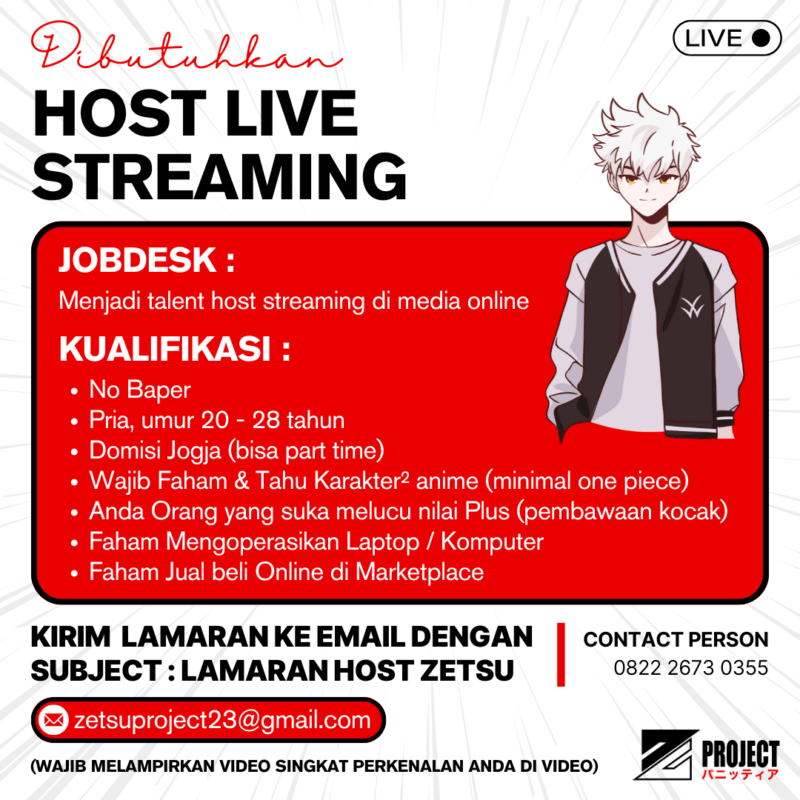 Lowongan Kerja Host Live Streaming di CV. Zetsu Project - LokerJogja.ID