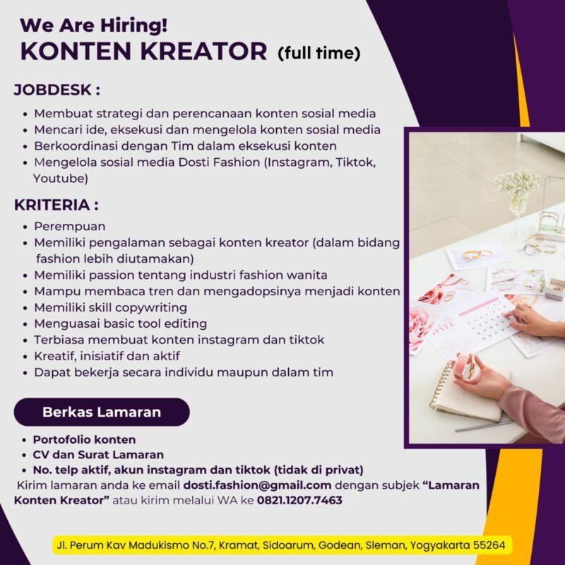 Lowongan Kerja Konten Kreator di Dosti Fashion - LokerJogja.ID Lowongan Kerja Konten Kreator di Dosti Fashion - LokerJogja.ID