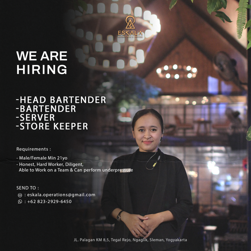 Lowongan Kerja Head Bartender - Bartender - Server - Store Keeper di Eskala - LokerJogja.ID